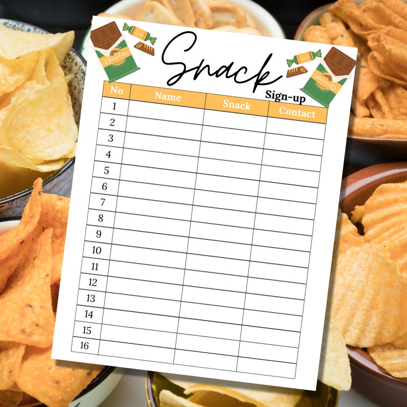 Snack Sign Up Sheet Snack Party Sign Up Sheet Printable Snack Sign Up