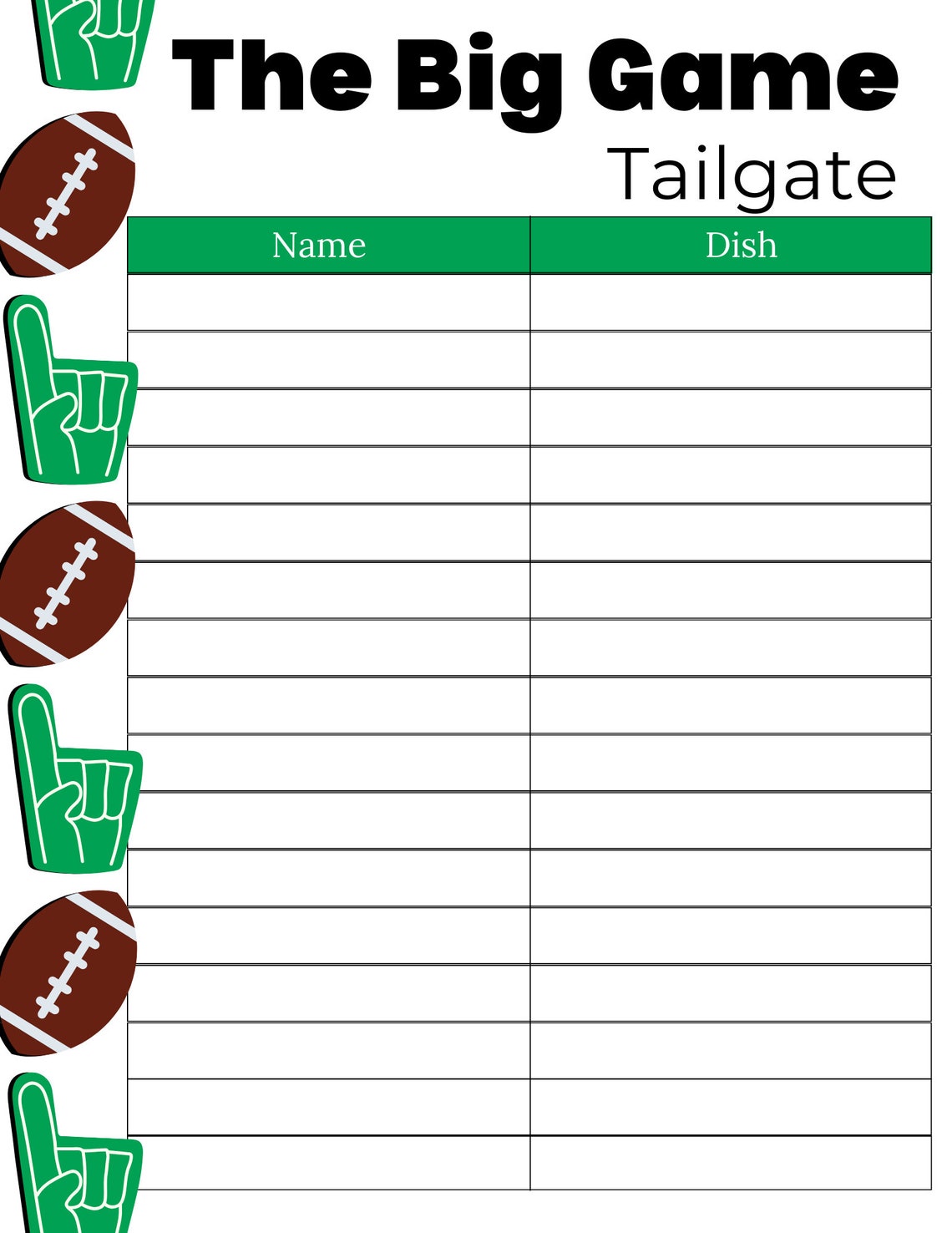 Tailgate Sign up Sheet | the Big Game Tailgate Sign up Sheet | Football ...