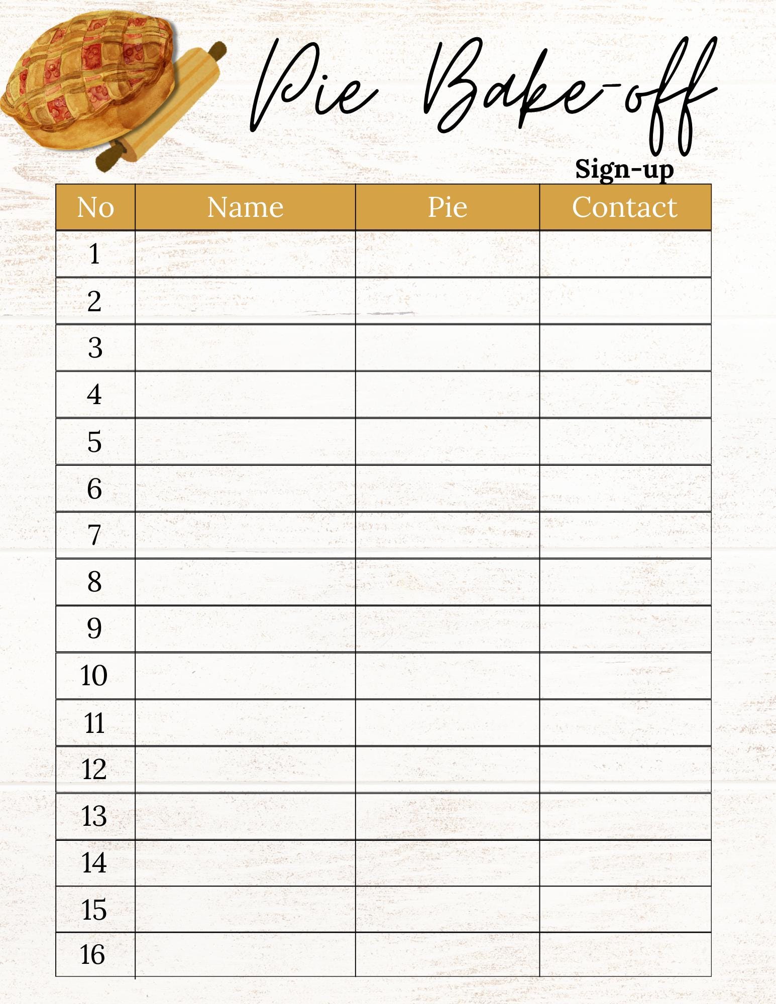 Pie Exchange Party Sign up Sheet | Pie Bake-off Party | Community Food ...