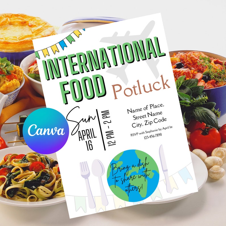 International Food Potluck Invitation Template | International Food ...