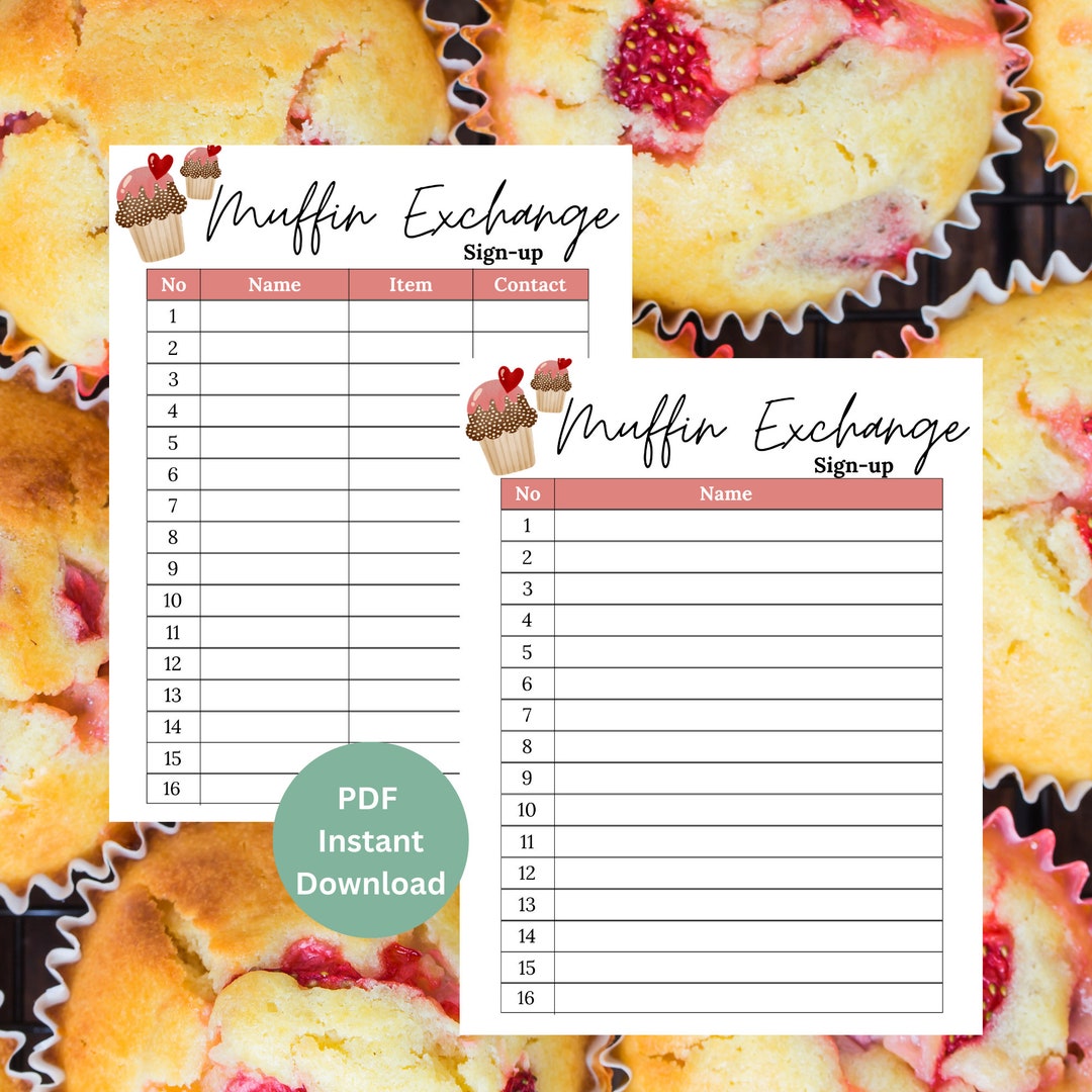 Muffin Exchange Sign up Sheet | Snack Party Sign up Sheet | Printable ...