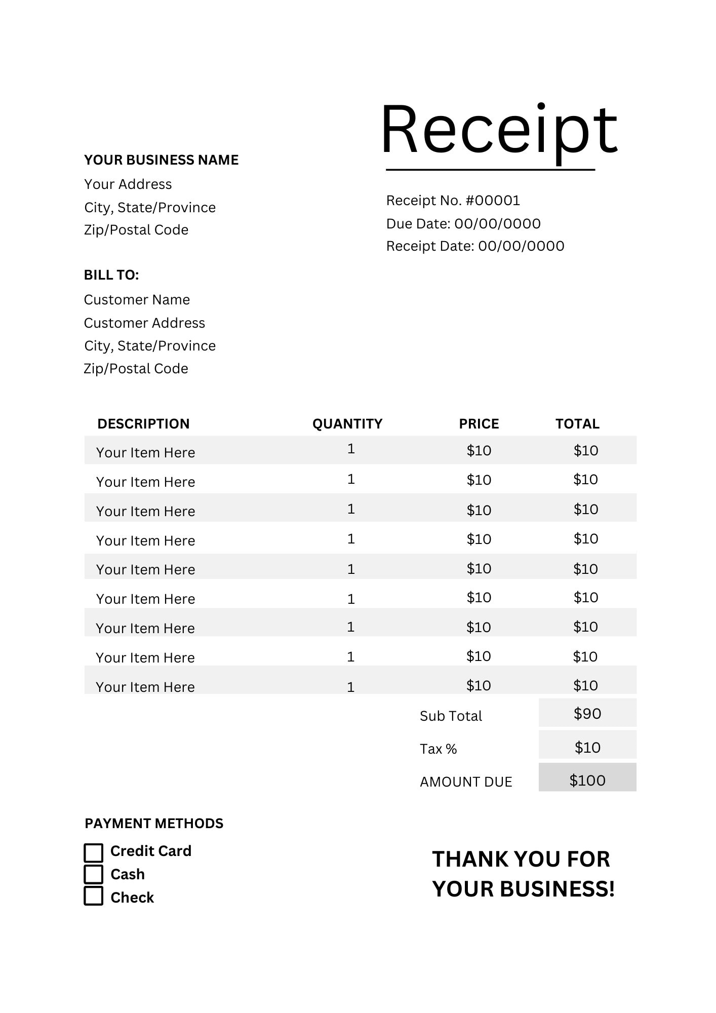 Receipt Template | Editable Receipt Template | Receipt Template for ...