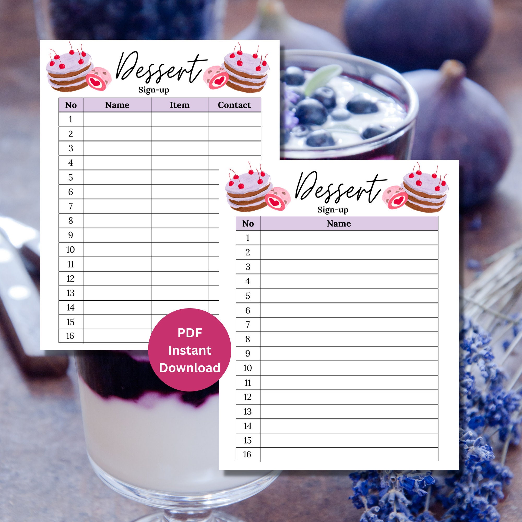 Dessert Sign up Sheet | Dessert Sheet | Printable Dessert Sign up Sheet ...