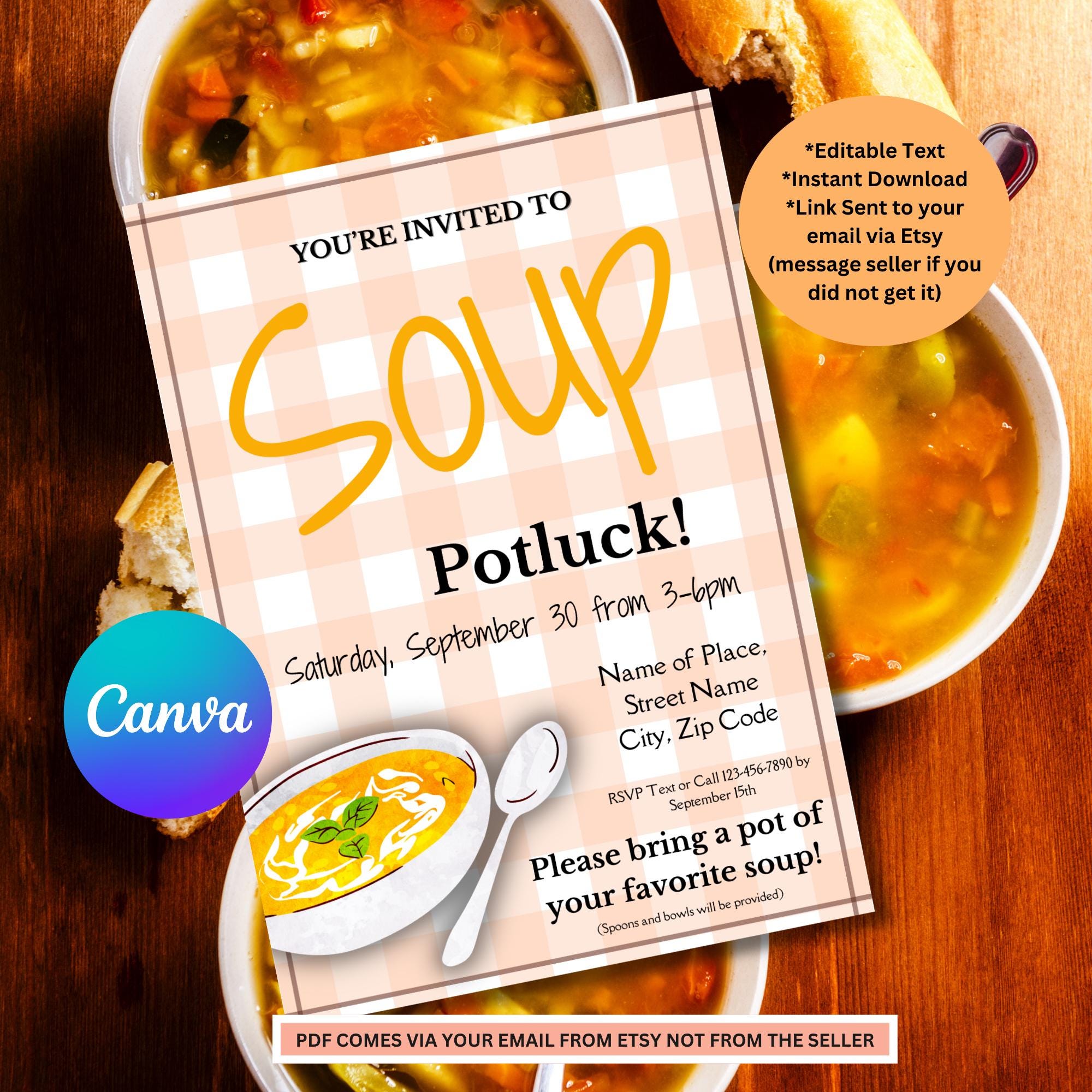 Soup Potluck Party Invite Template | Editable Soup Potluck| Soup ...