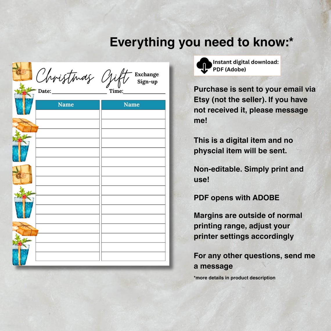 Christmas Gift Exchange Sign up Sheet | Gift Exchange Sign up Sheet ...