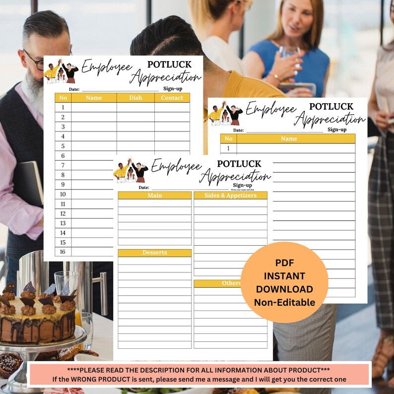 Employee Appreciation Potluck Sign up Sheet | Work Appreciation Potluck ...