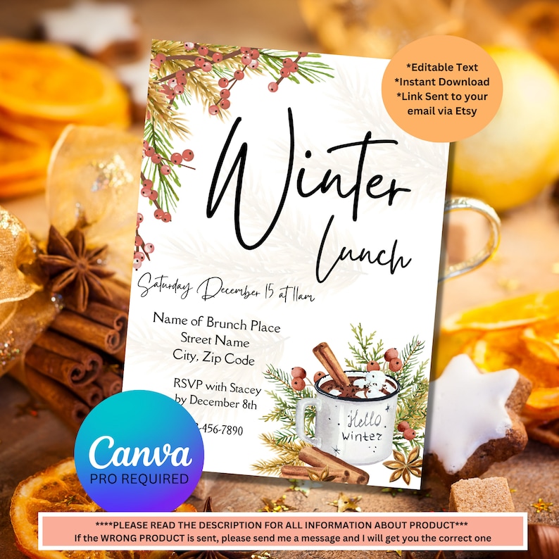 CANVA PRO Winter Lunch Template | Editable Winter Brunch | Winter ...