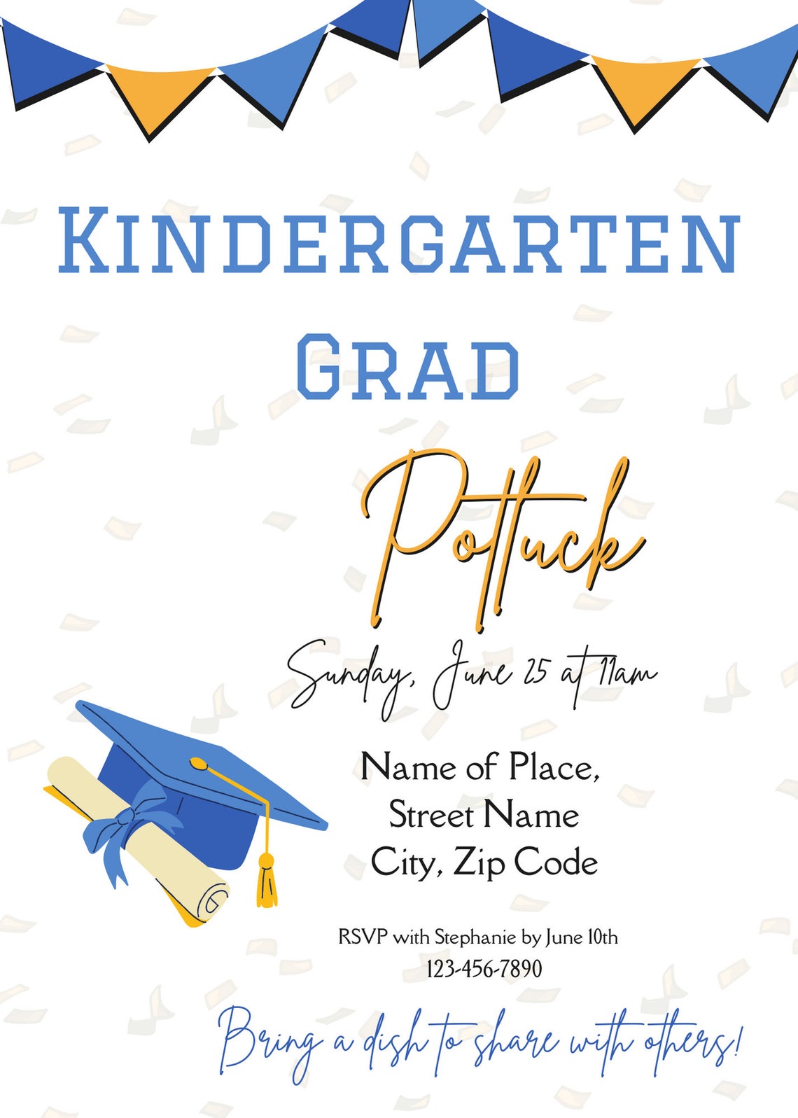 Kindergarten Grad Potluck Invitation Template Kindergarten Grad Party ...