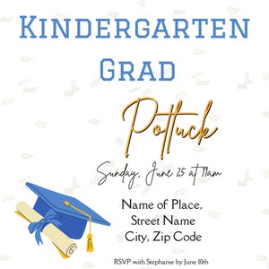 Kindergarten Grad Potluck Invitation Template | Kindergarten Grad Party ...