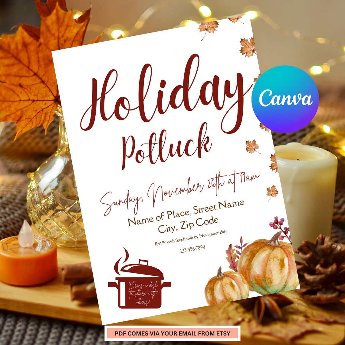 Holiday Potluck Invite Template | Editable Potluck Invitation | Holiday ...