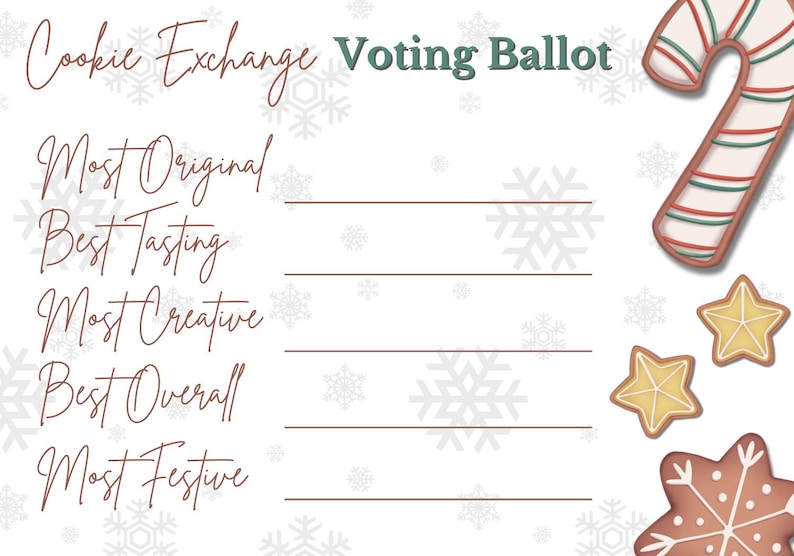 Christmas Cookie Exchange Certificate and Voting Ballot Cards| Cookie ...