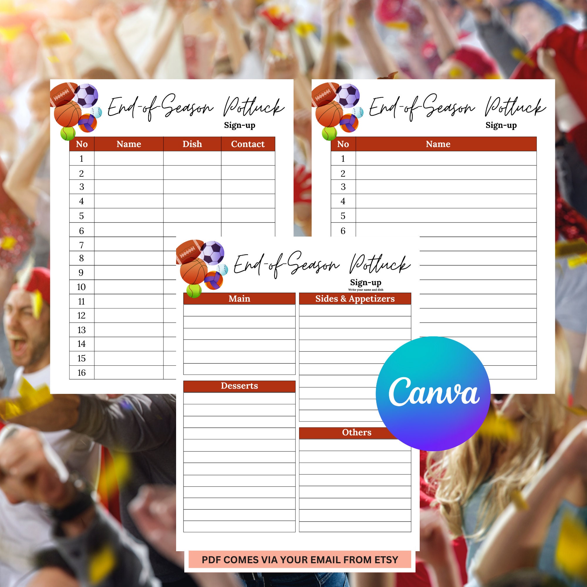 Potluck Sign up Sheet | End of Season Potluck Sign up Sheet | Sports ...