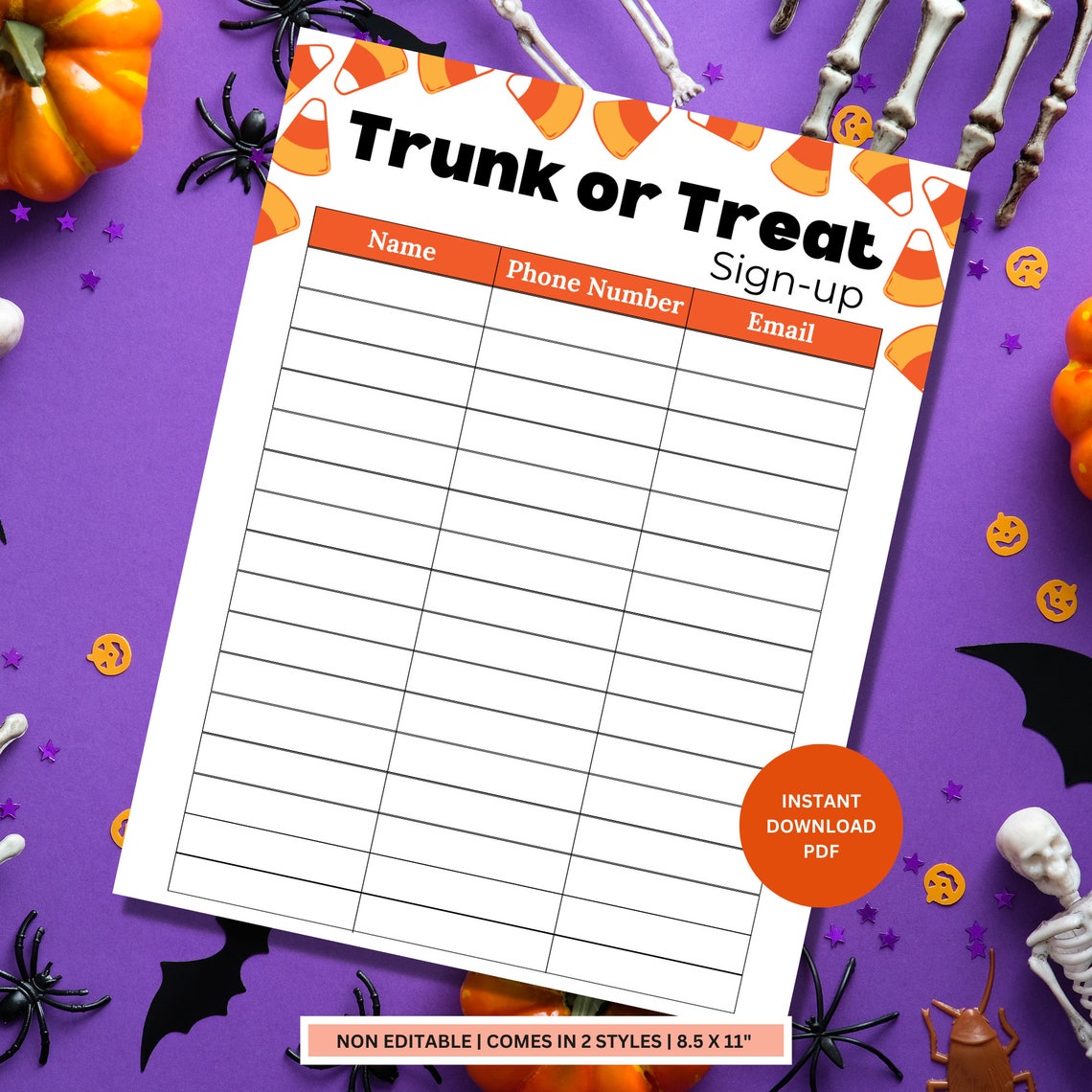 Trunk or Treat Sign up Sheet Trunk or Treat Party Sheet - Etsy