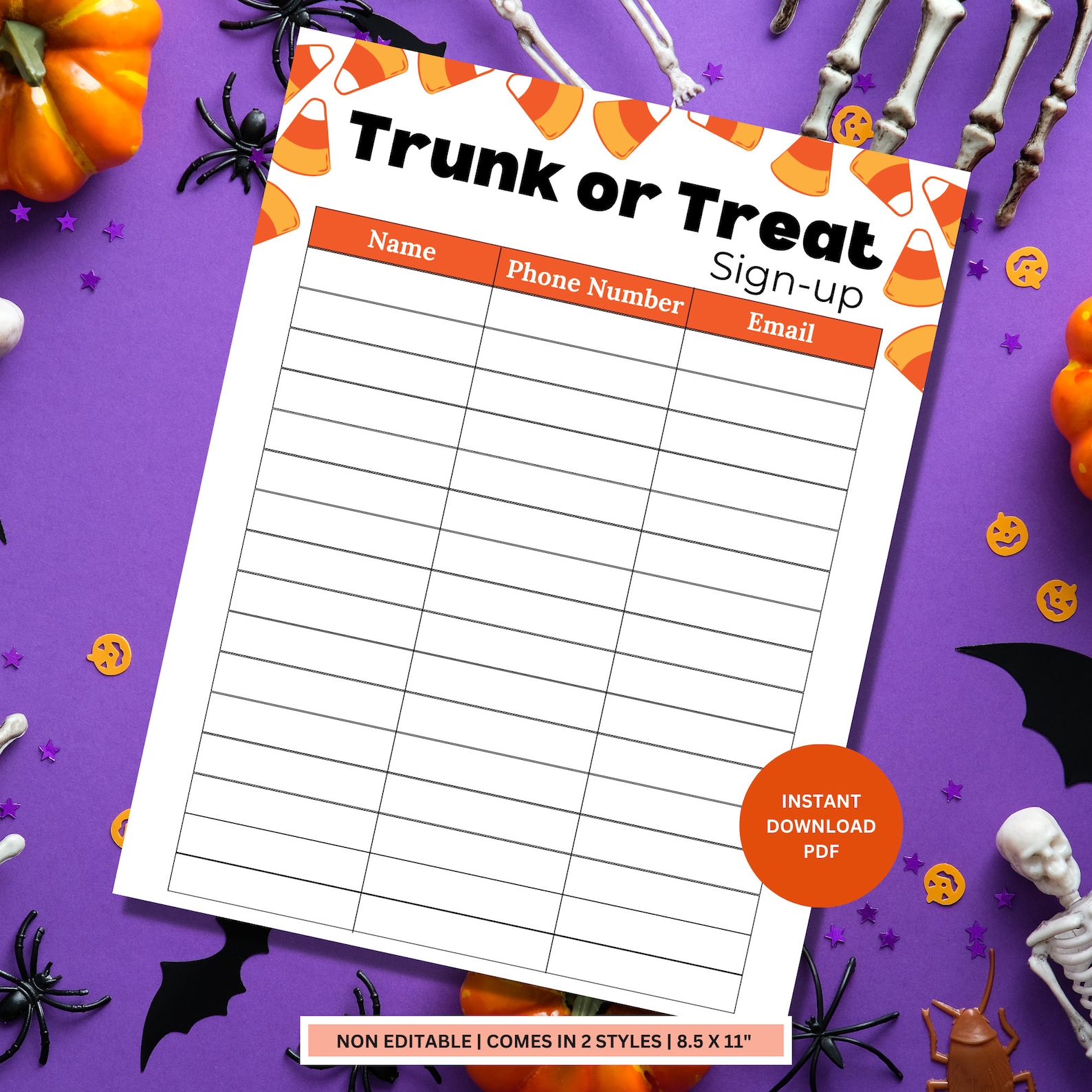 Trunk or Treat Sign up Sheet | Trunk or Treat Party Sheet | Printable ...