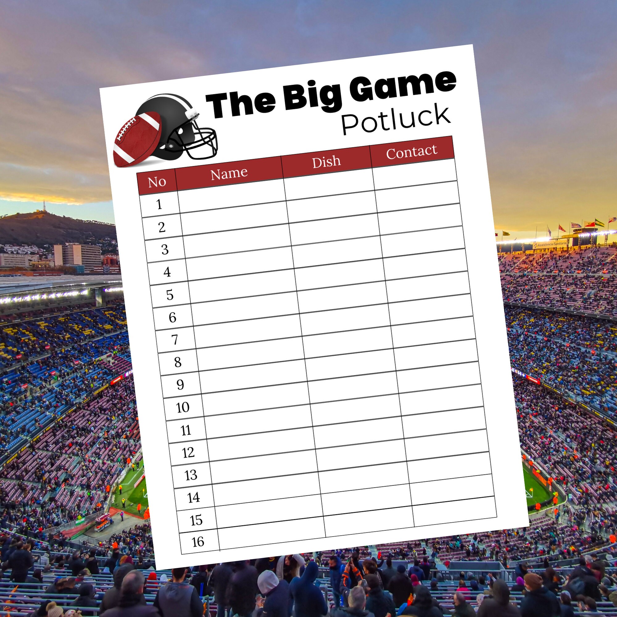 Potluck Sign up Sheet the Big Game Potluck Sign up Sheet Football ...