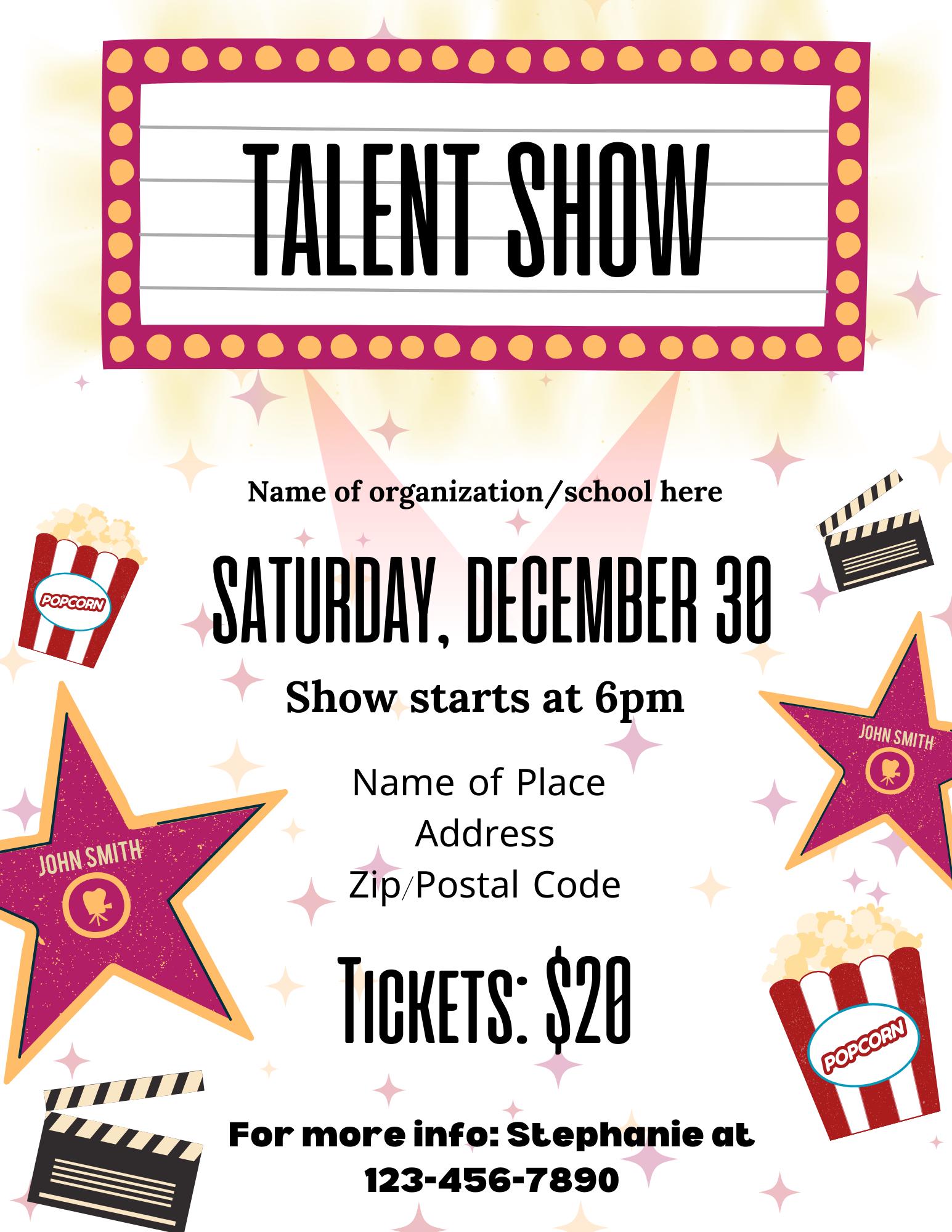 Talent Show Flyer Editable Template | Talent Show Poster | School ...