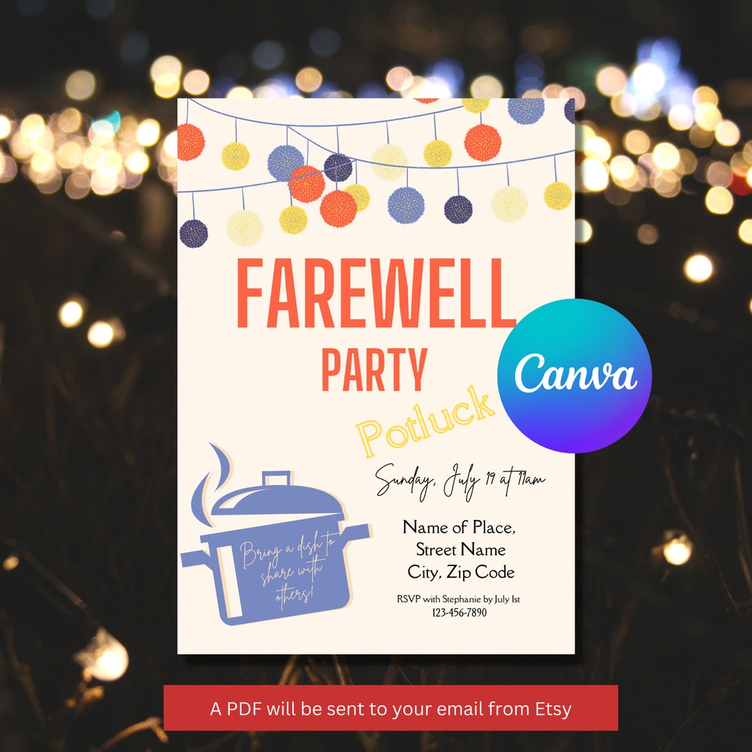 Farewell Potluck Invite Template Editable Potluck Invitation Potluck ...