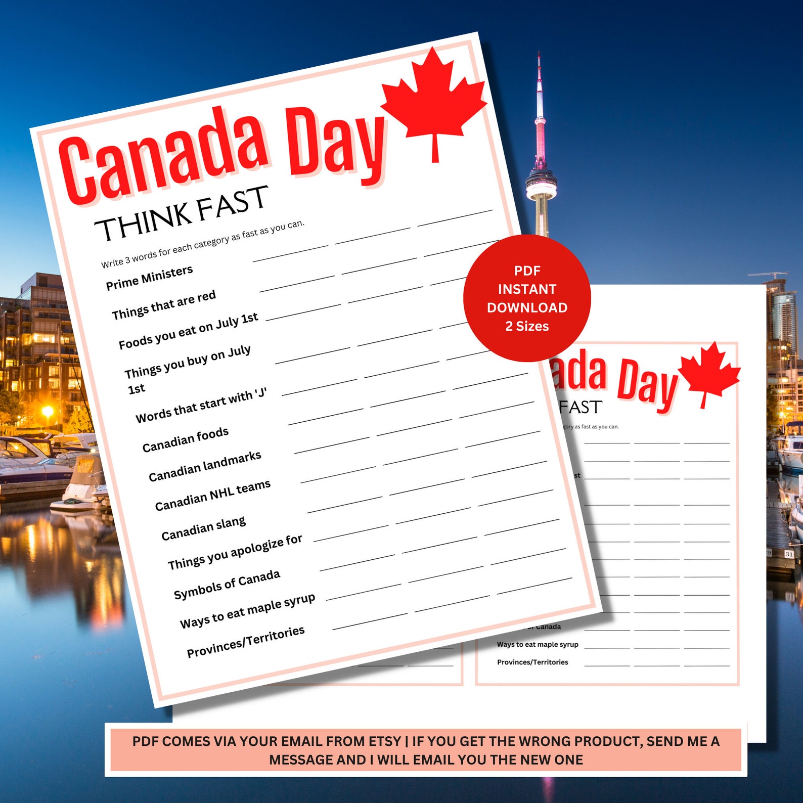 Think Fast Canada Day Game | July 1st Printable Games | Canada Day ...