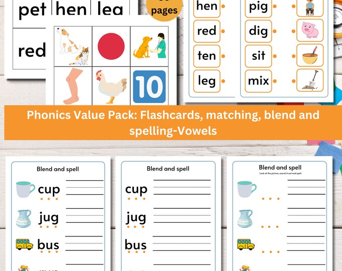 Phonics Worksheets CVC Short Vowels sentence Building kindergarten ...