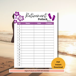 Potluck Sign up Sheet | Retirement Potluck Sign up Sheet | Retirement ...