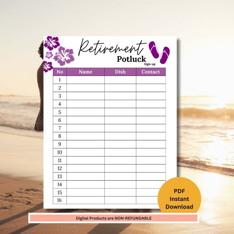 Potluck Sign up Sheet | Retirement Potluck Sign up Sheet | Retirement ...