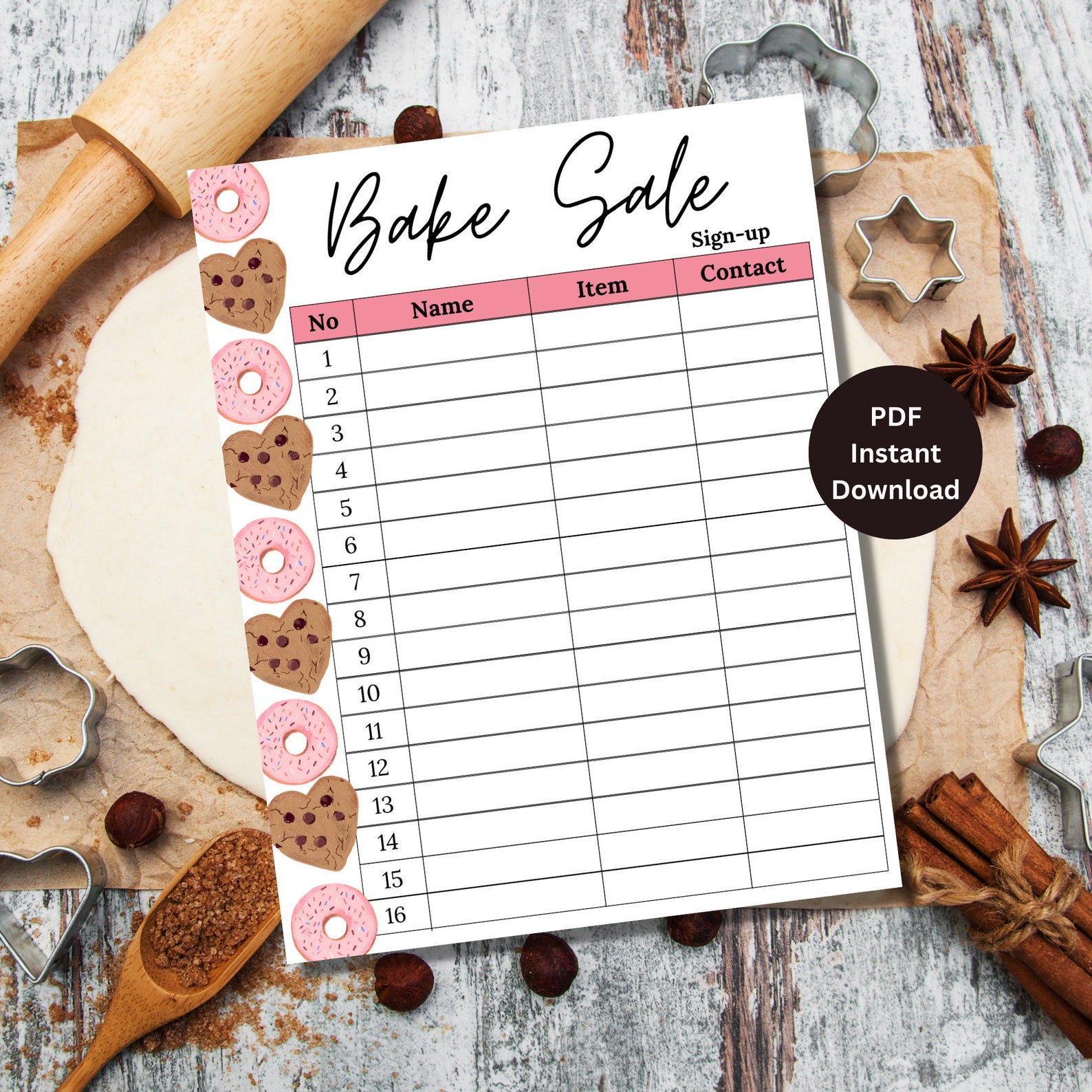 Bake Sale Sign up Sheet | Bake Sale Sheet | Printable Bake Sale Sign up ...