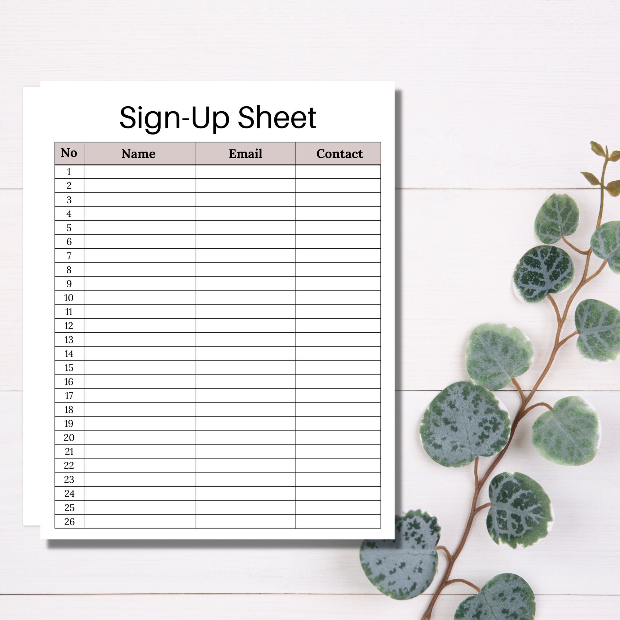 Sign up Sheet Minimalistic Sign up Sheet Printable Sign up Sheet Event ...
