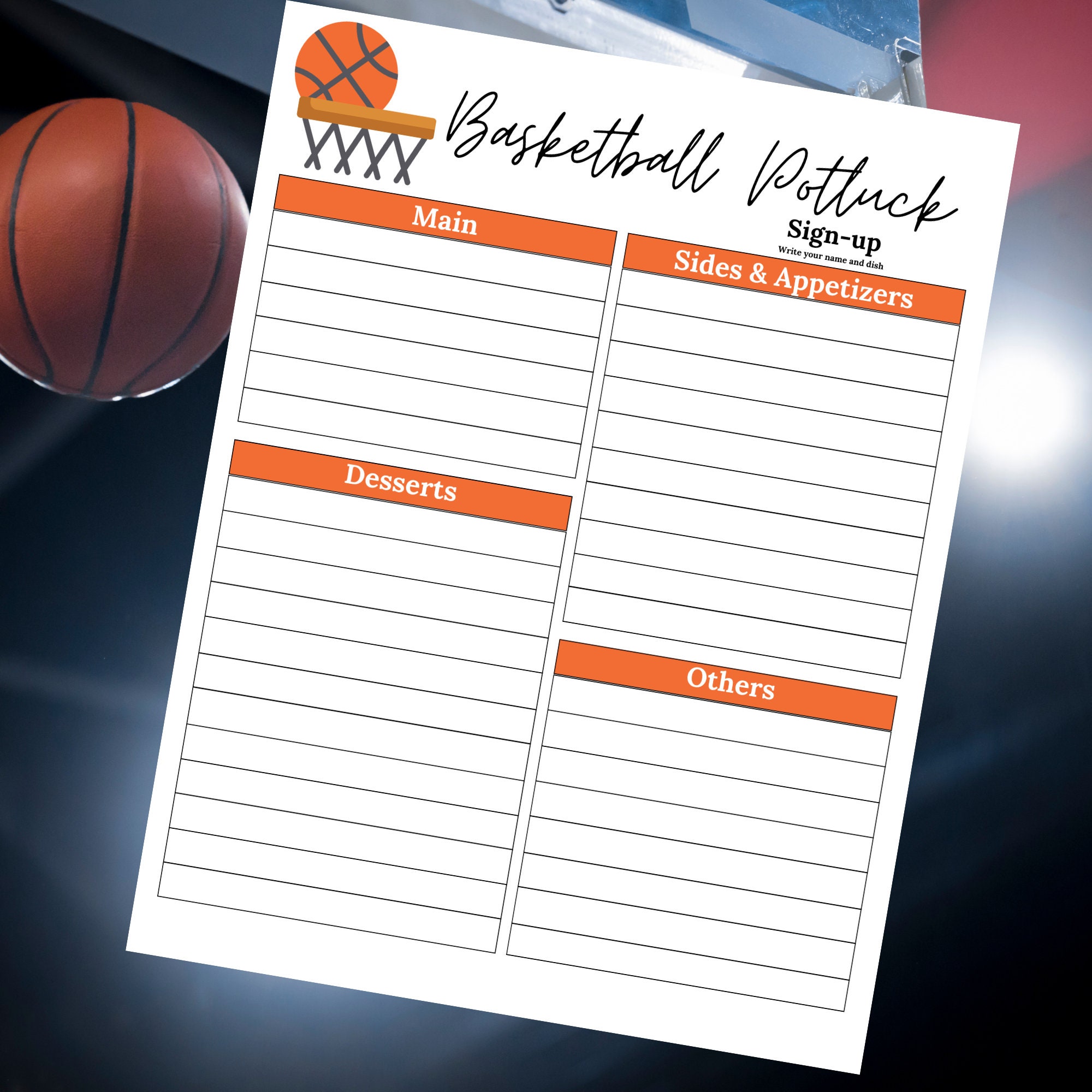 Basketball Potluck Sign up Sheet | Basketball Potluck Sheet | Sports ...