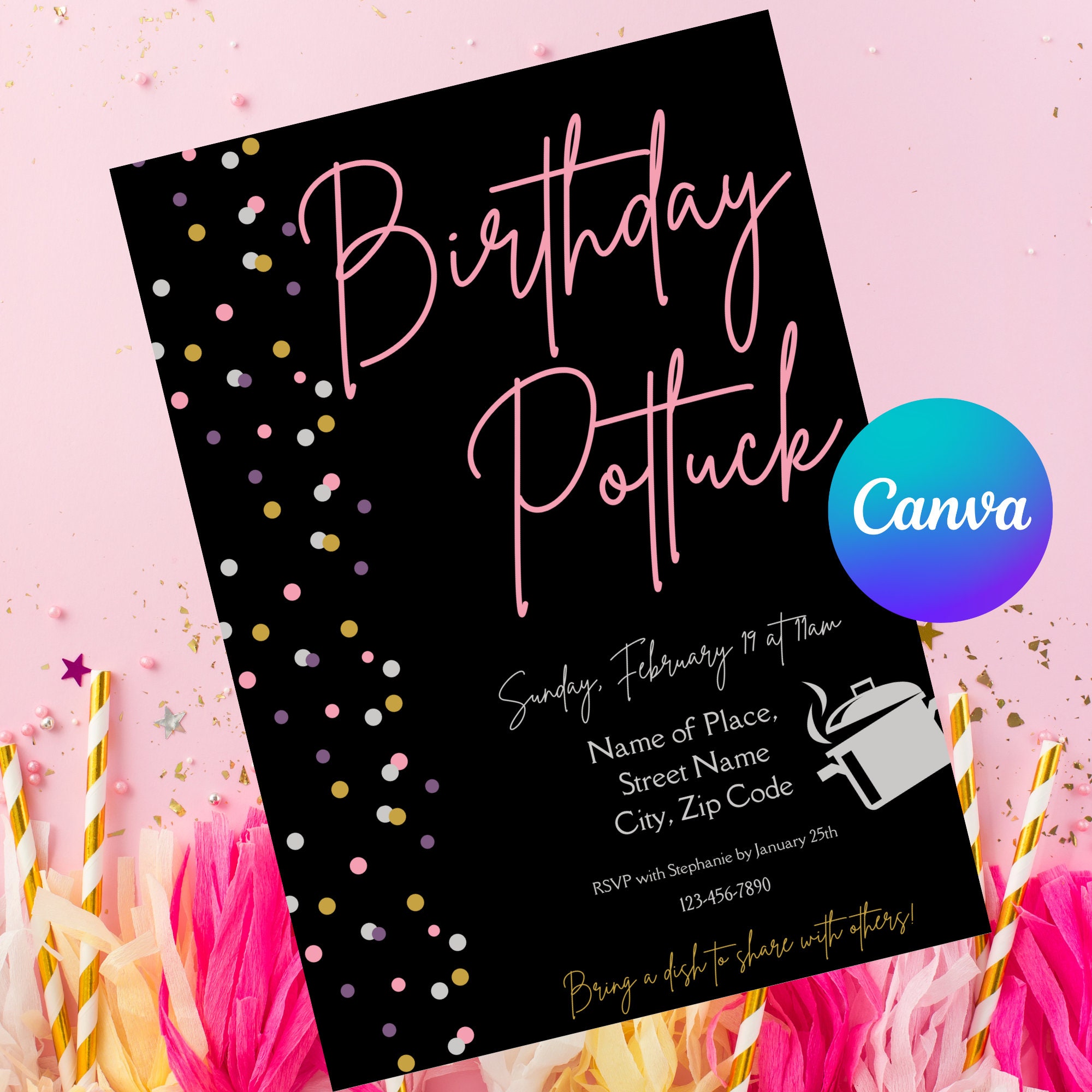 Birthday Potluck Invitation Template | Girl Birthday Party Potluck Invite | Birthday Potluck ...