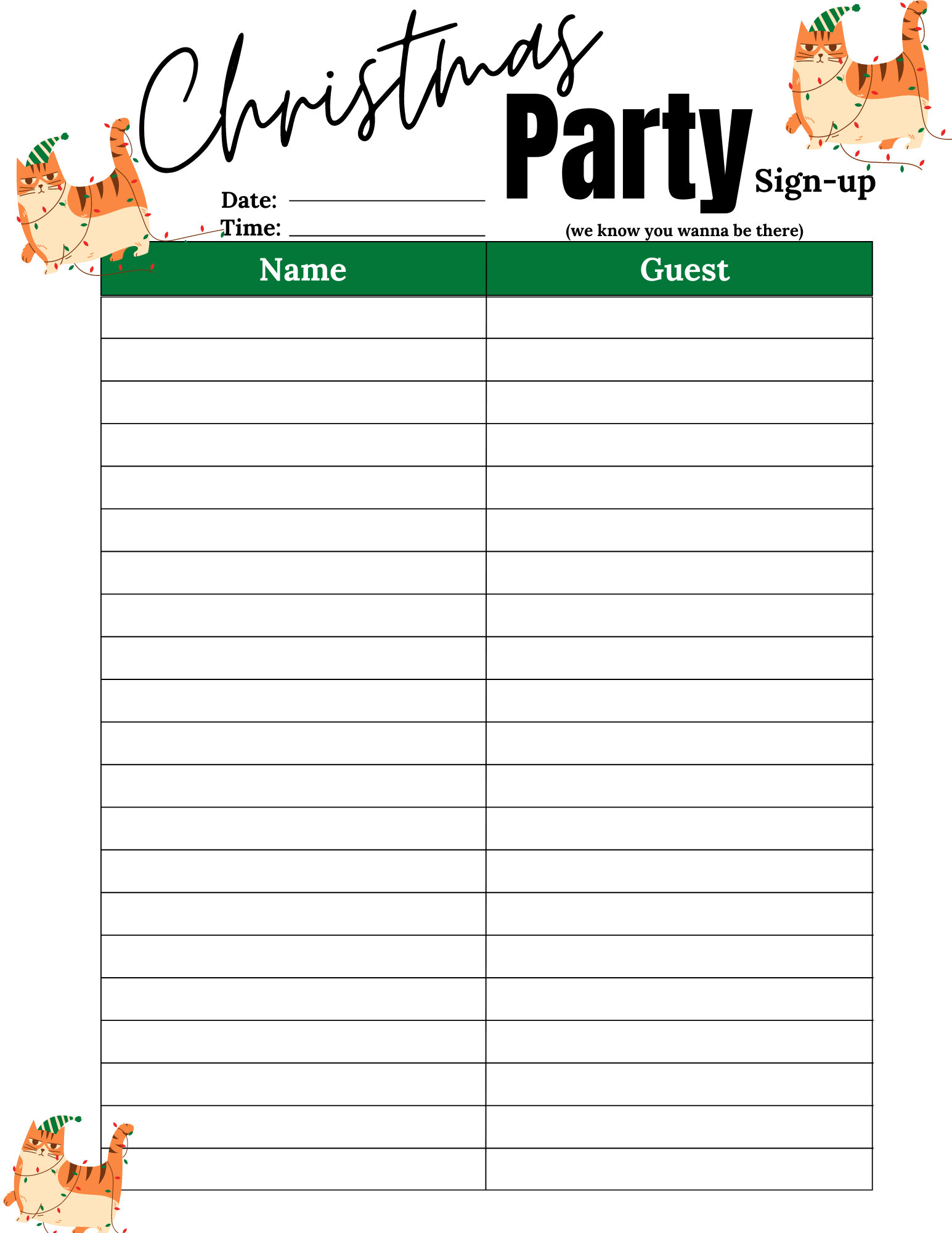 Christmas Party Sign up Sheet Christmas Sign up Party Sign up Sheet ...