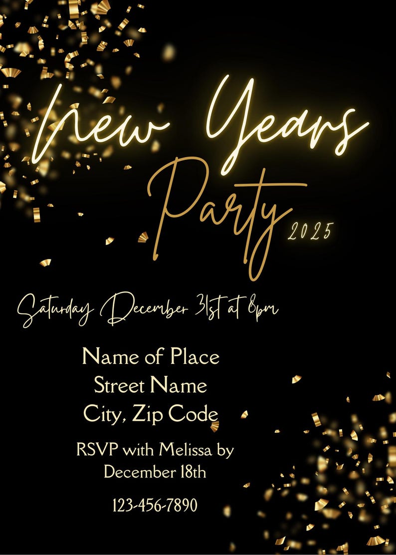 New Years Invitation Template | Happy New Year Invite | NYE Party ...