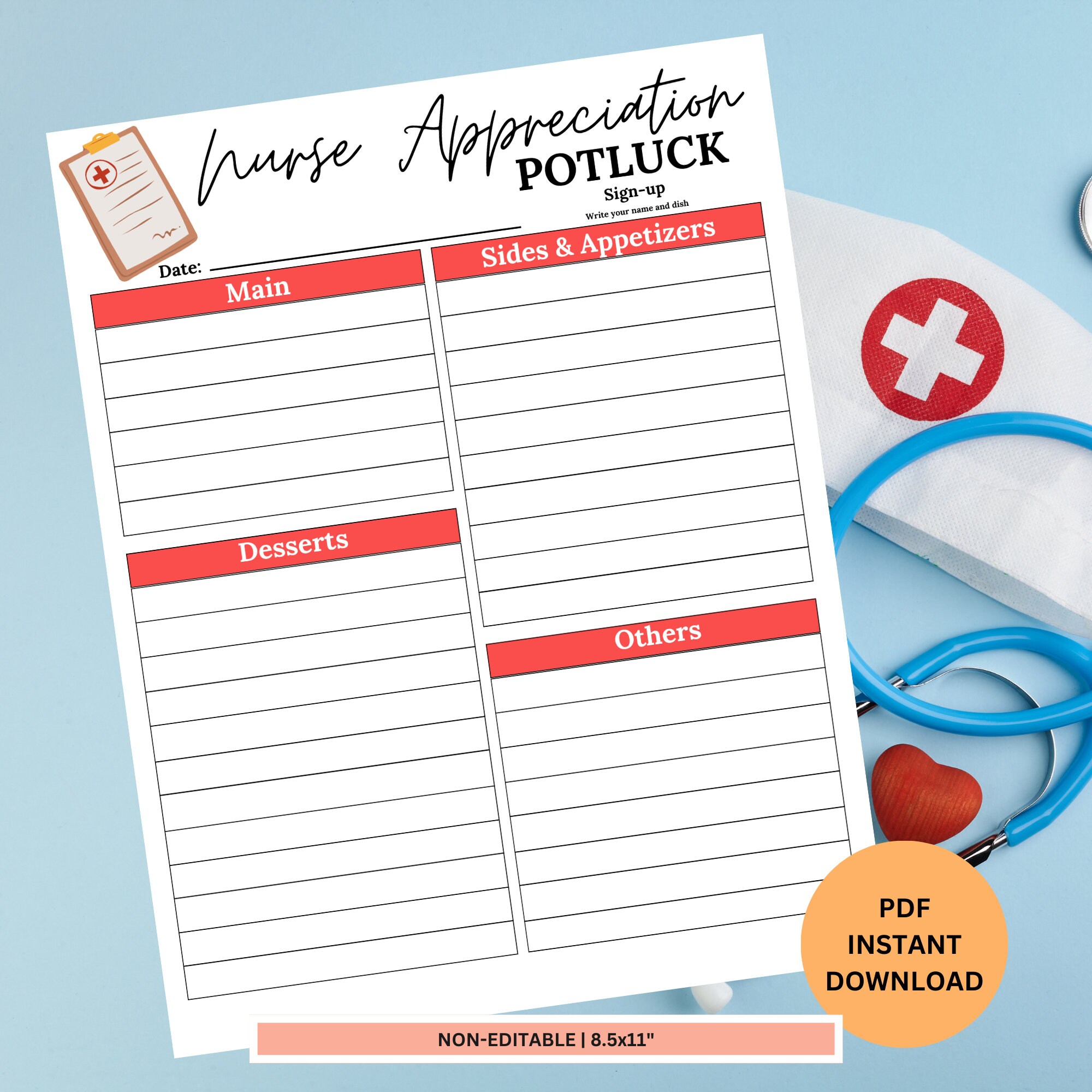 Nurse Appreciation Potluck Sign up Sheet | Nurse Sign up Sheet | Nurse ...