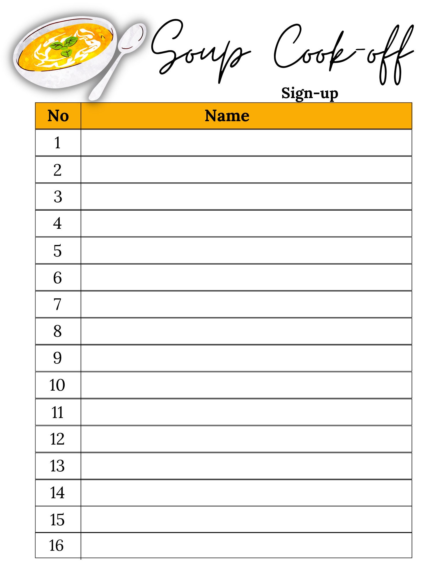 Soup Cook-off Sign up Sheet | Soup Cook off Sheet | Soup Cookoff | Soup ...