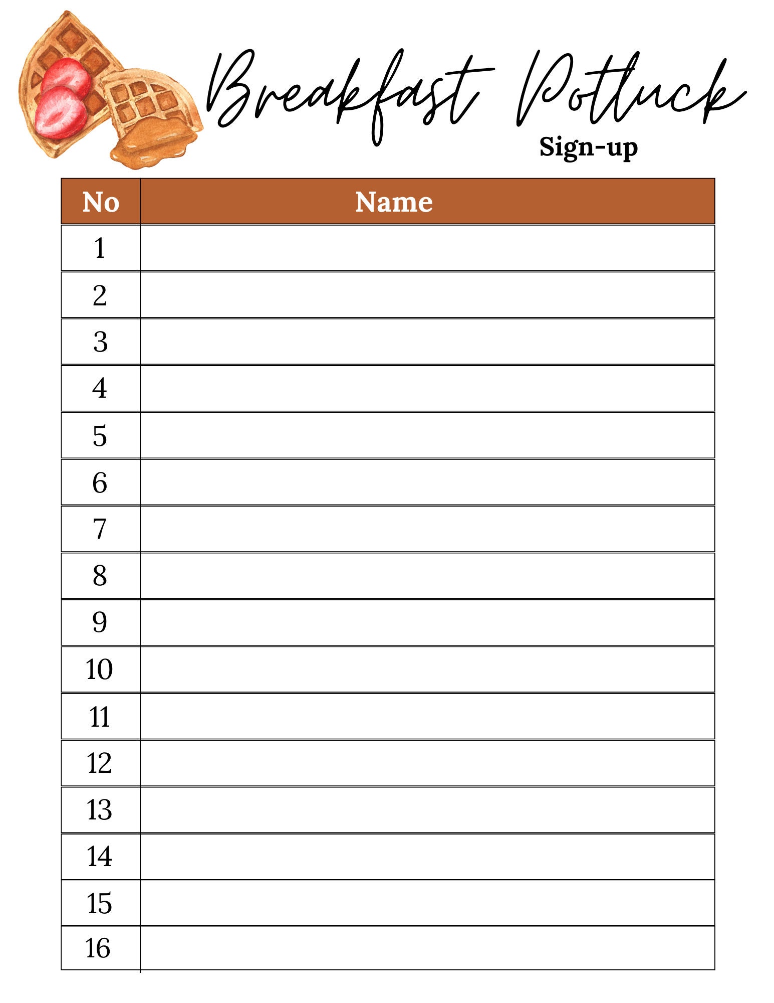 Potluck Sign up Sheet Breakfast Potluck Sign up Sheet Breakfast Potluck ...