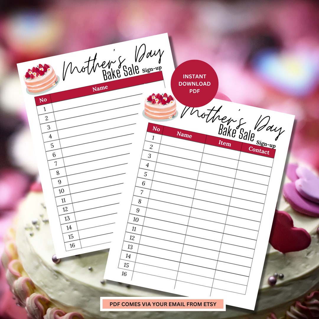 Mother's Day Bake Sale Sign up Sheet | Bake Sale Sheet | Printable Bake ...