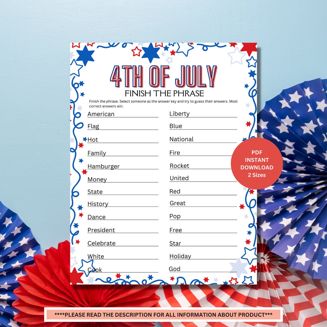 Finish the Phrase 4th of July Game | Independence Day Printable Games ...
