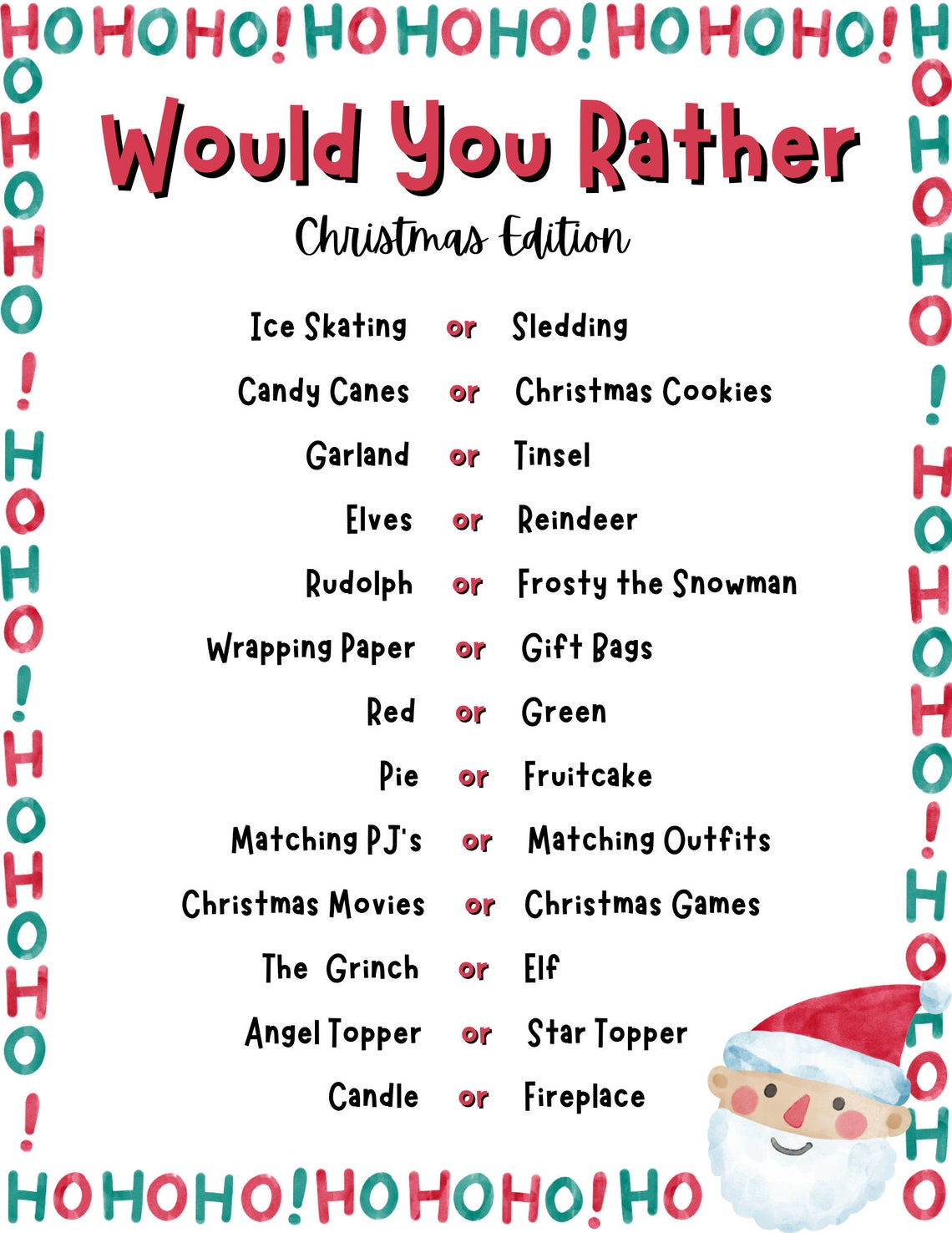 Would You Rather Would You Rather Game Christmas Games - Etsy