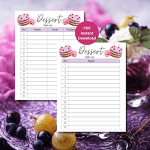 Dessert Sign up Sheet | Dessert Sheet | Printable Dessert Sign up Sheet ...