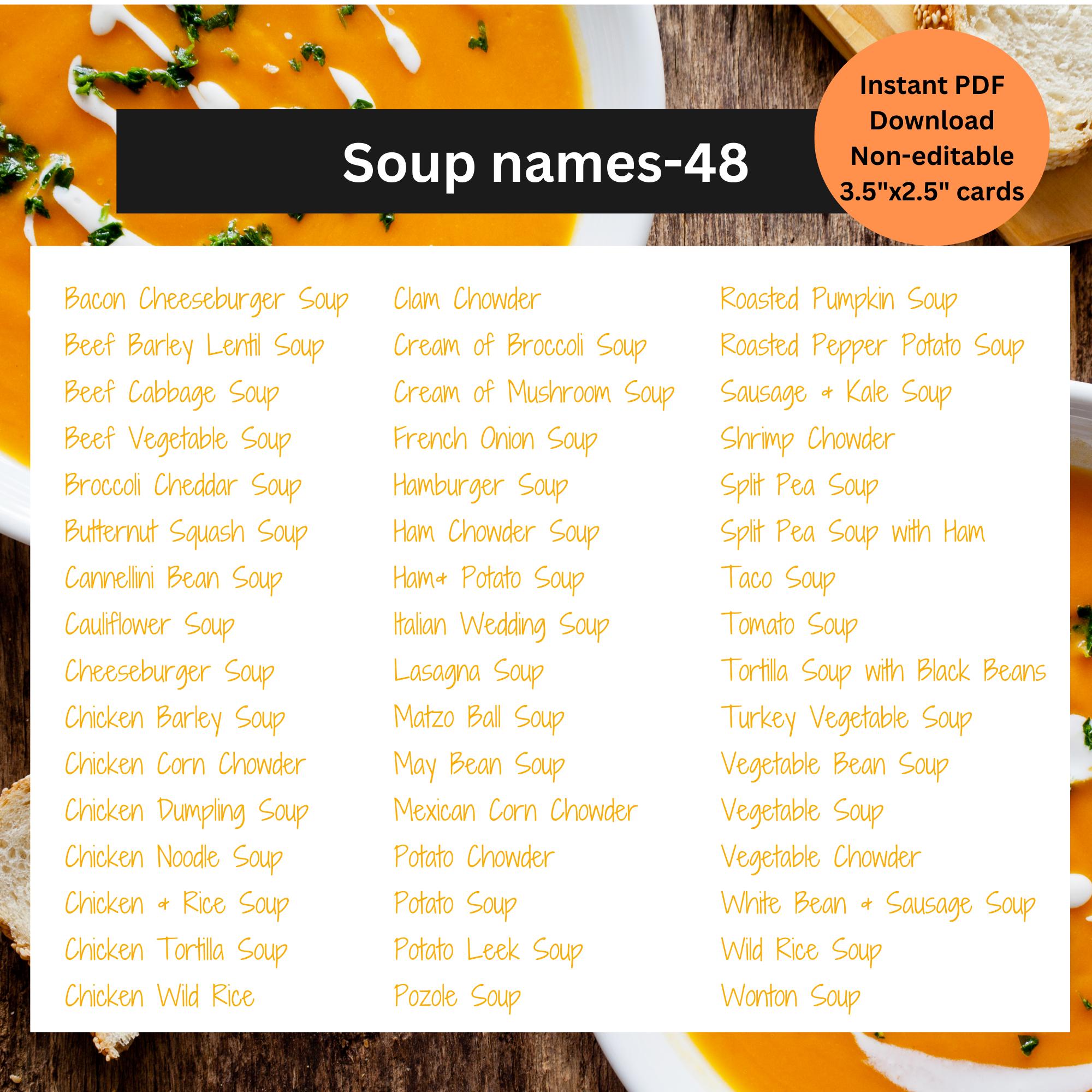 Soup Food Labels With Names Tent Cards Non-editable Printable | Soup ...