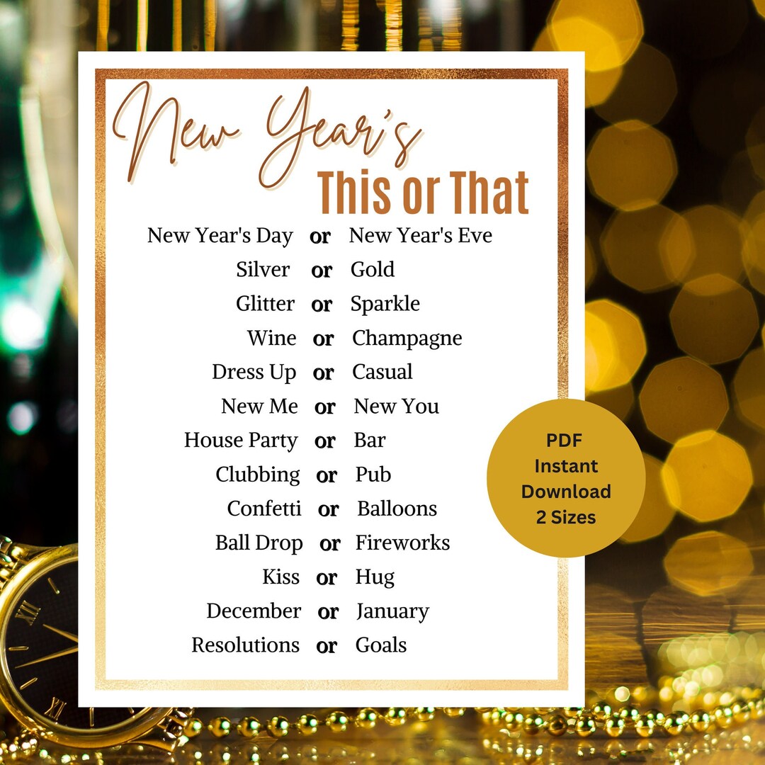 This or That Game | This or That New Year's Game | New Years Eve Games ...