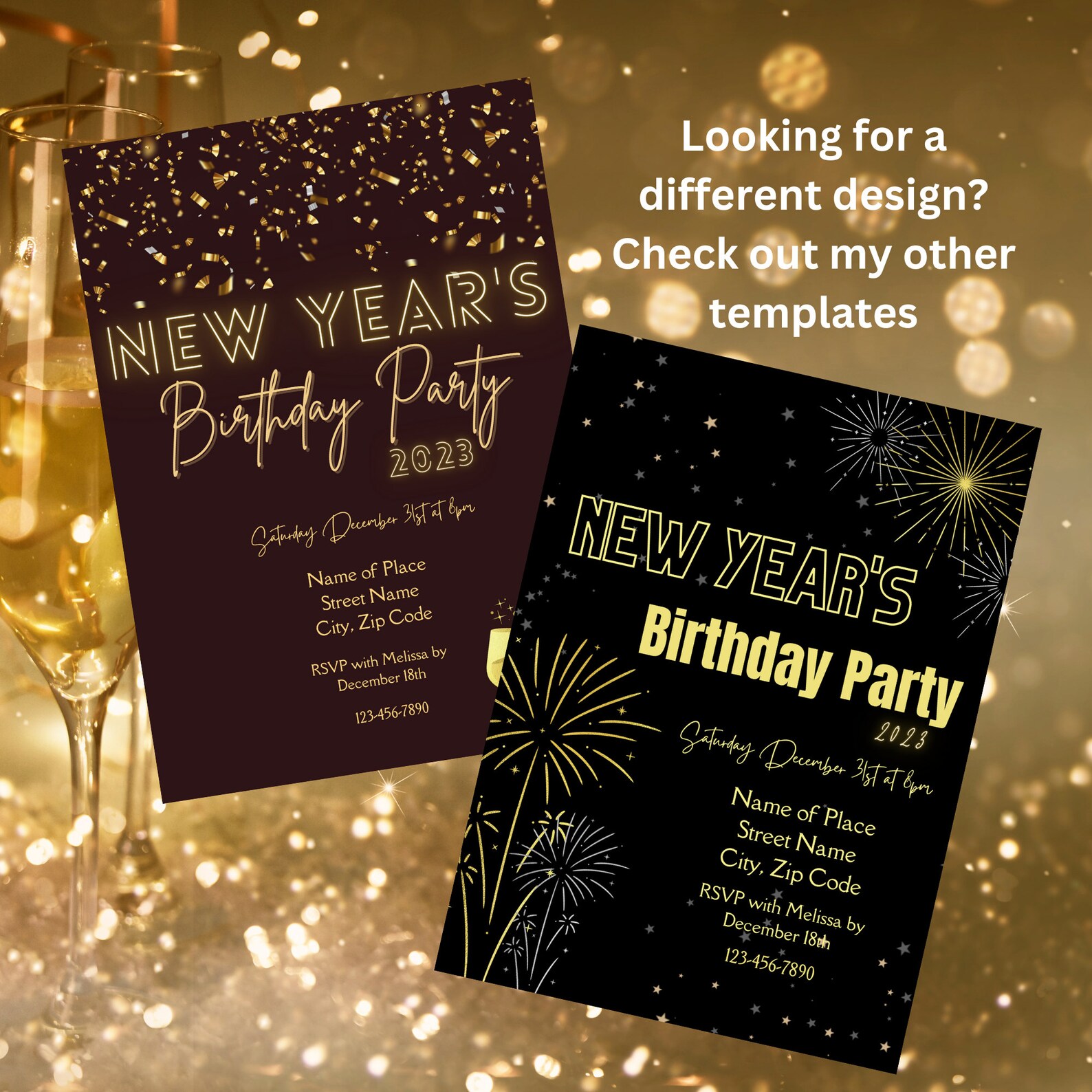 New Years Birthday Invitation Template New Year Birthday Party Invite ...