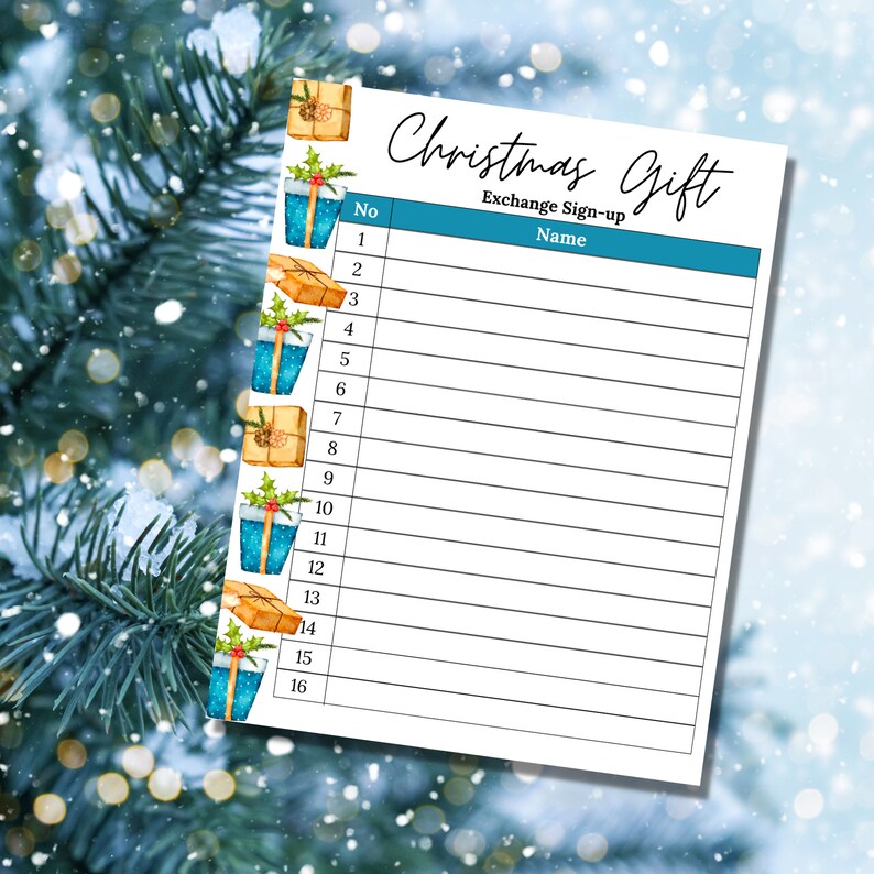 Christmas Gift Exchange Sign up Sheet Gift Exchange Sign up Sheet ...