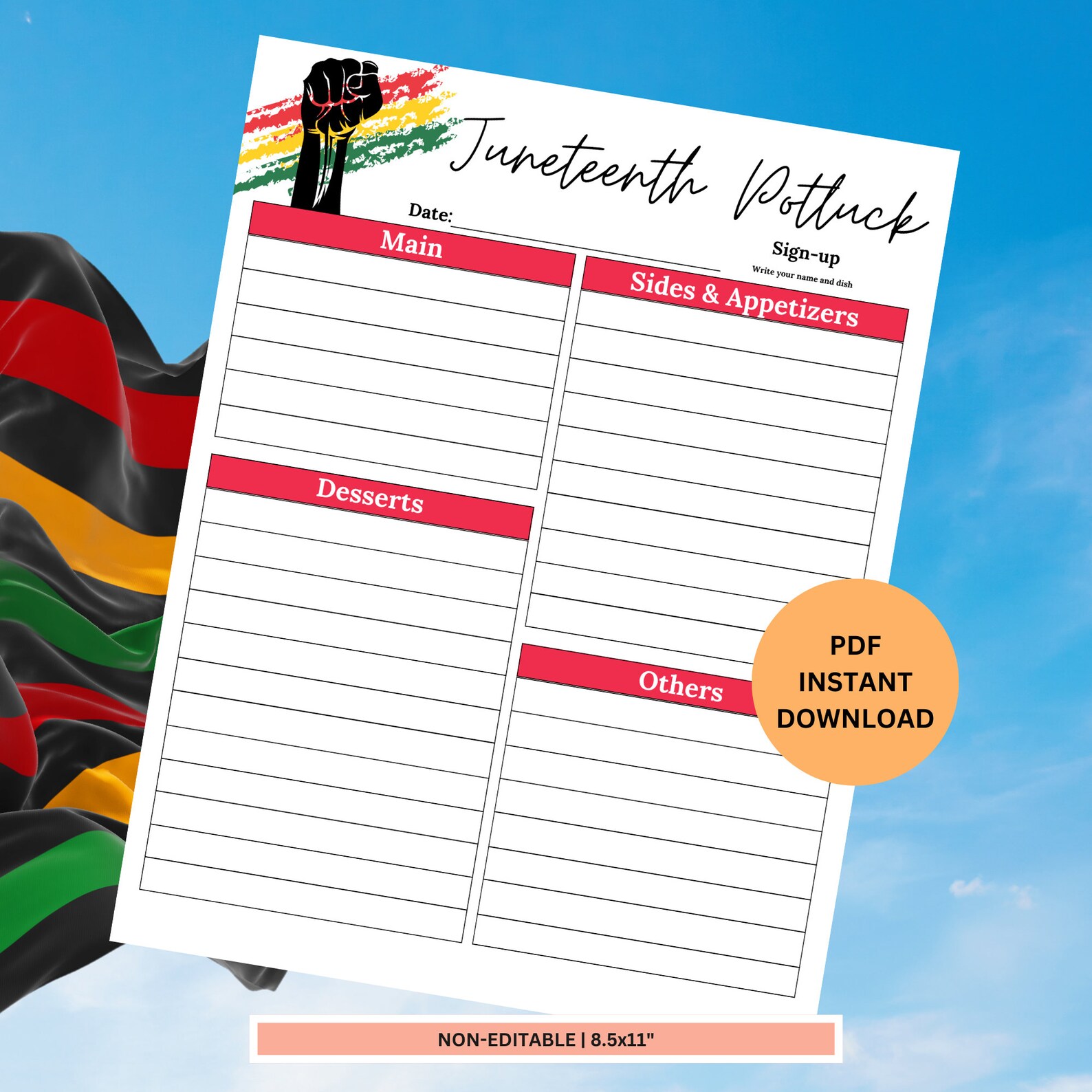 Potluck Sign up Sheet | Juneteenth Day Potluck Sign up Sheet | Potluck ...