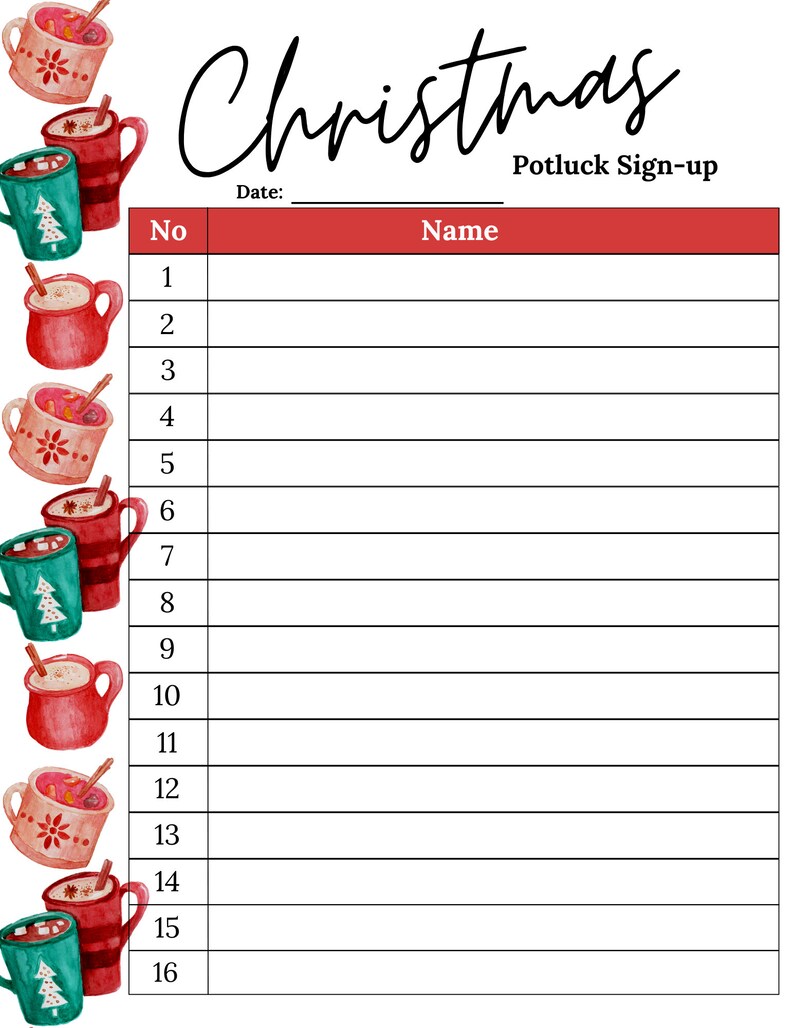 Potluck Sign up Sheet | Christmas Potluck Sign up Sheet | Christmas ...