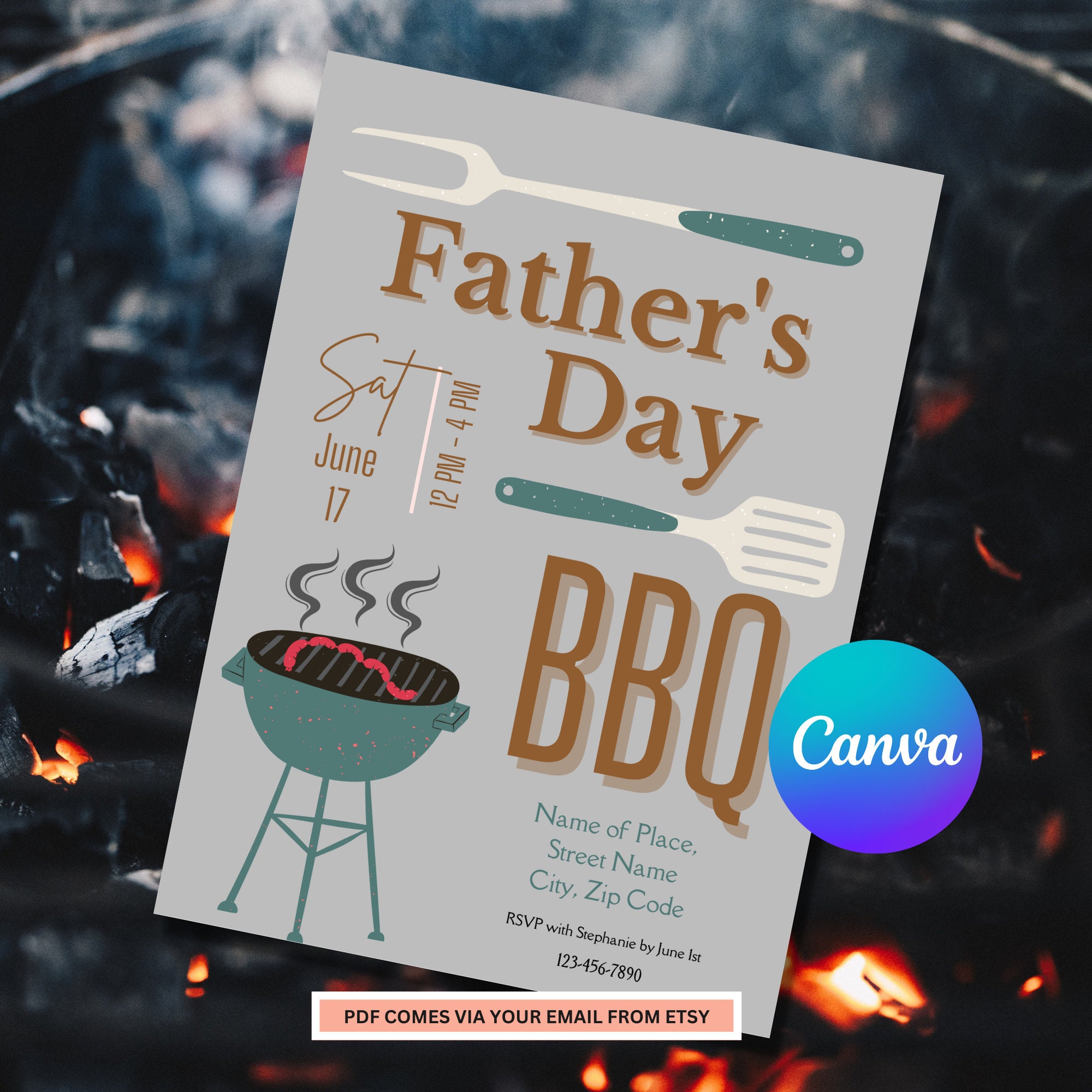 Father's Day BBQ Invite Template | Editable Father's Day Barbecue ...