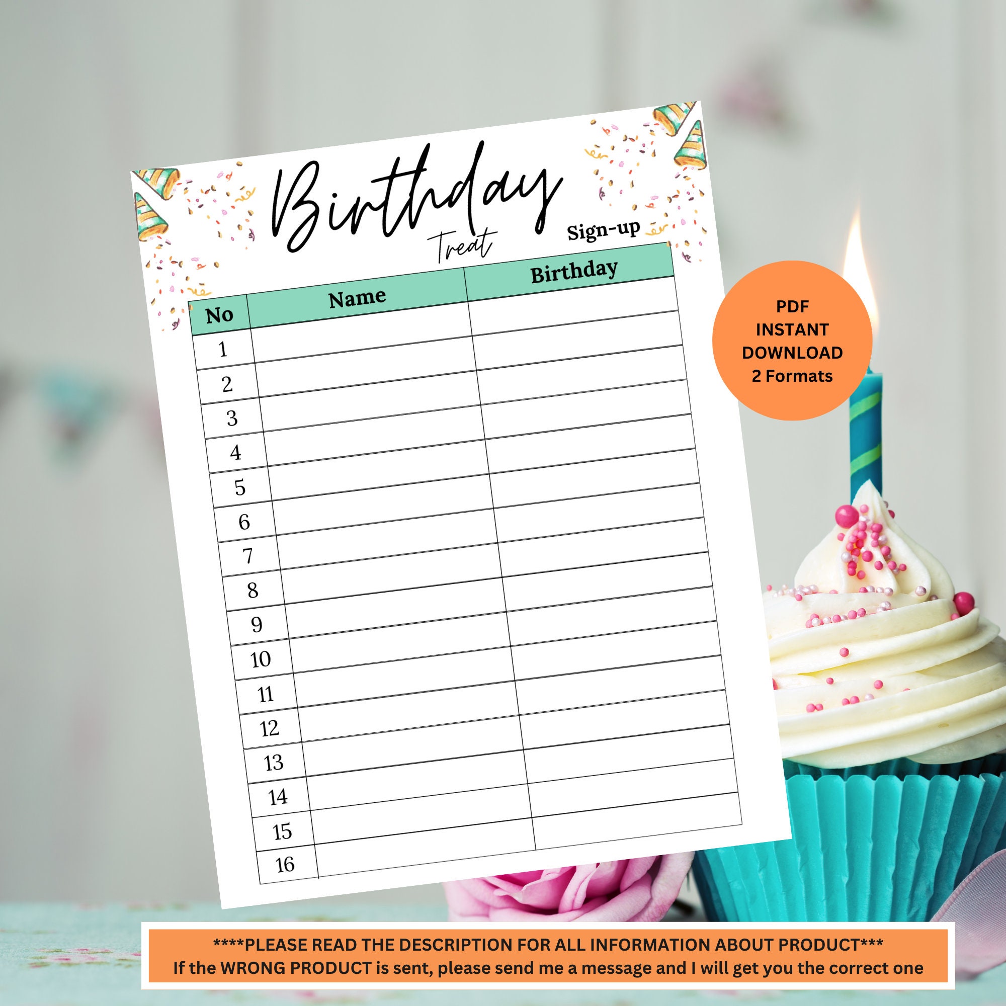 Birthday Treat Sign up | Birthday Treat | Sign up Sheet | Happy ...