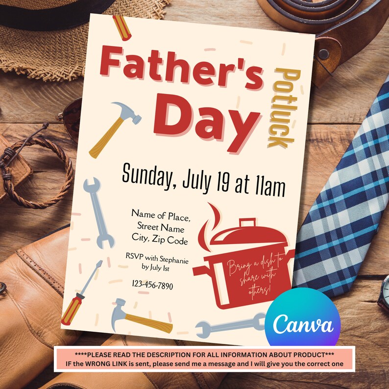 Father's Day Potluck | Editable Father's Day Potluck | Father's Day ...