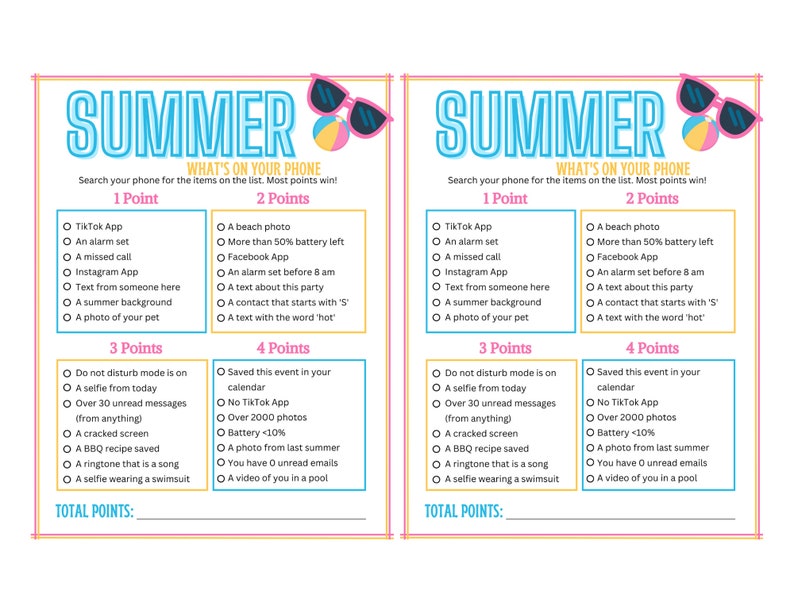 What's on Your Phone Summer Game | Summer Printable Games | Summer ...