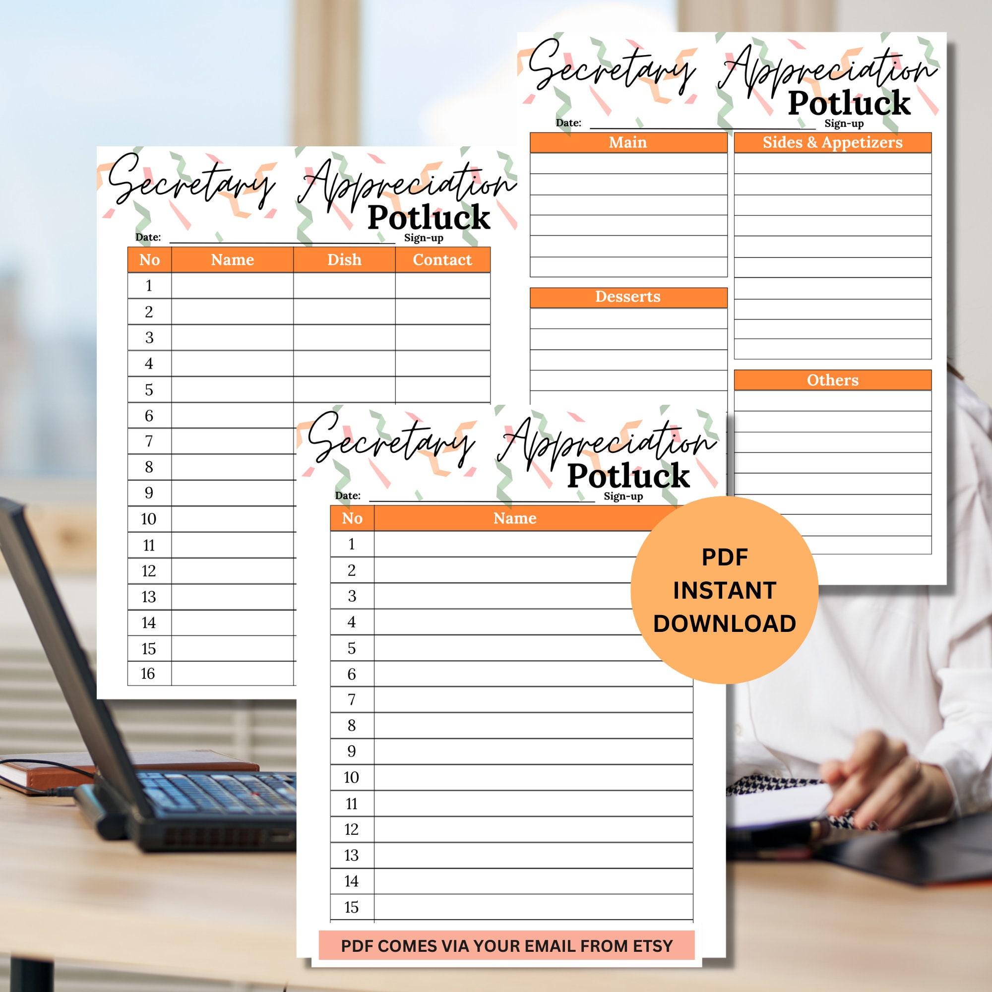 Secretary Appreciation Potluck Sign up Sheet | Work Appreciation ...