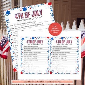 Who is Most Likely to 4th of July Game | Independence Day Printable ...